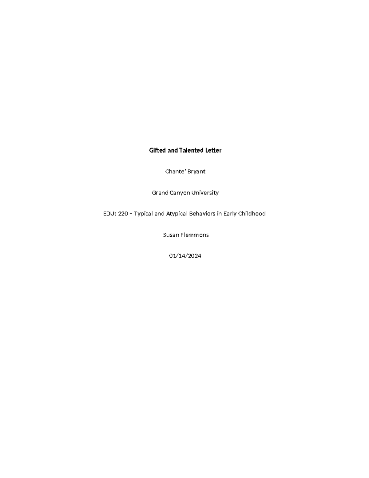 Gifted and Talented Letter - Gifted and Talented Letter Chante’ Bryant ...