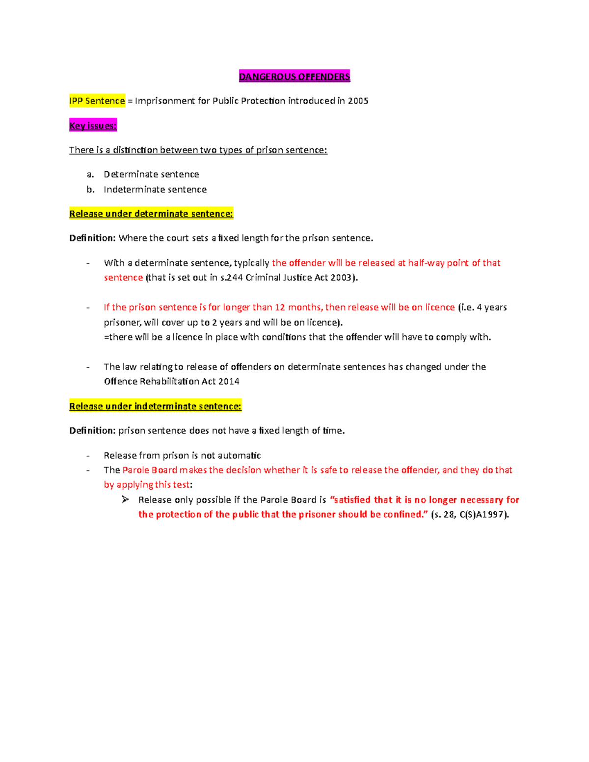 Dangerous Offenders - Notes - DANGEROUS OFFENDERS IPP Sentence ...