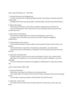 Unit 5 Study Guide - Unit 5: Revolutions Study Guide C. 1750 - 1900 ...