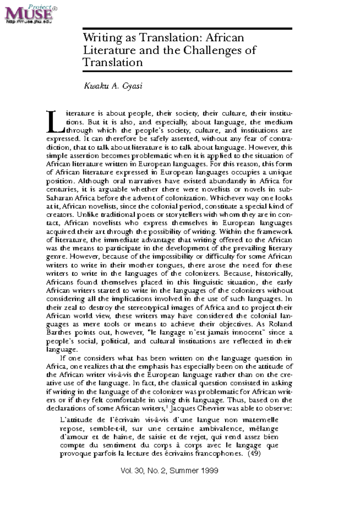 Writing as Translation: African L i t e r a t u re and the Challenges ...
