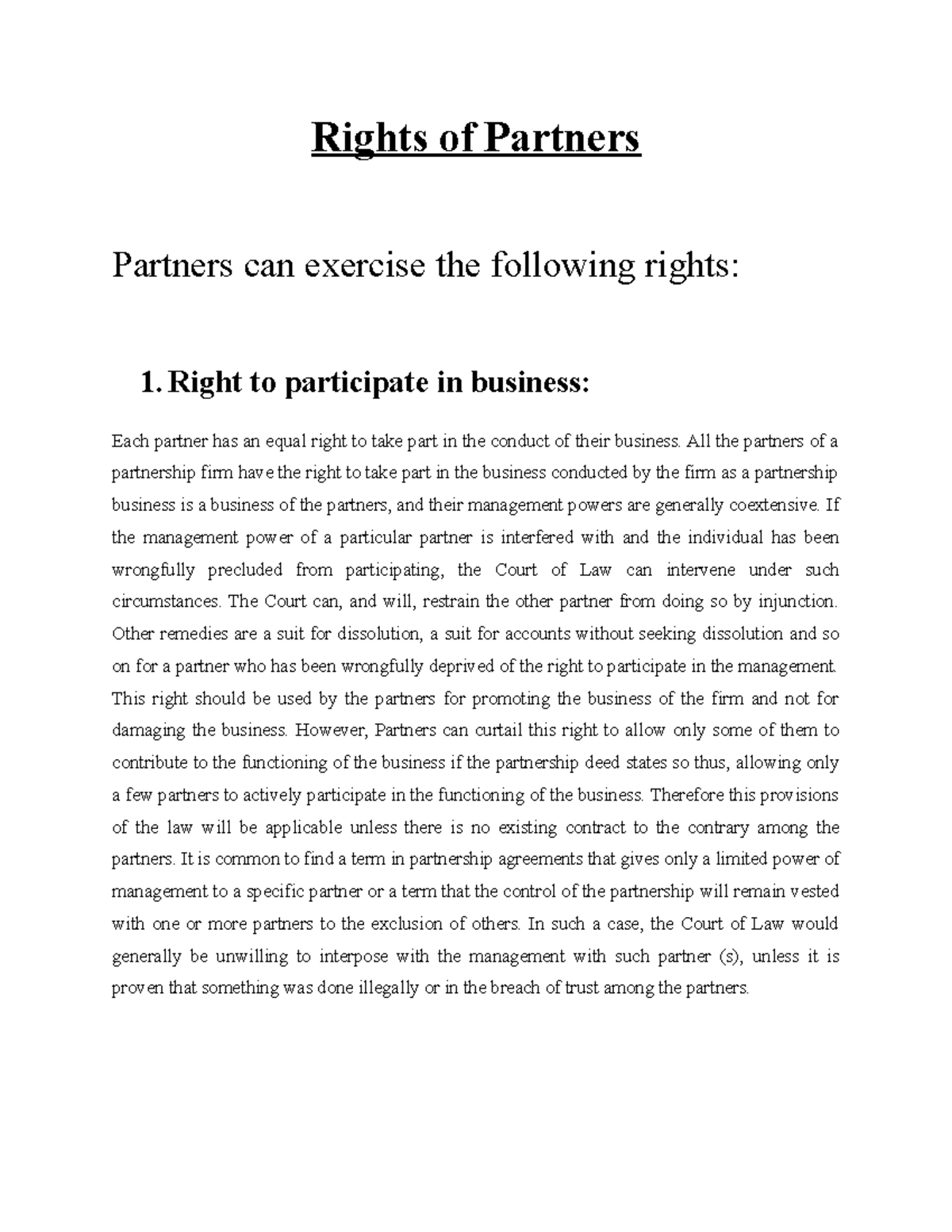 Rights of Partners - Rights of Partners Partners can exercise the ...