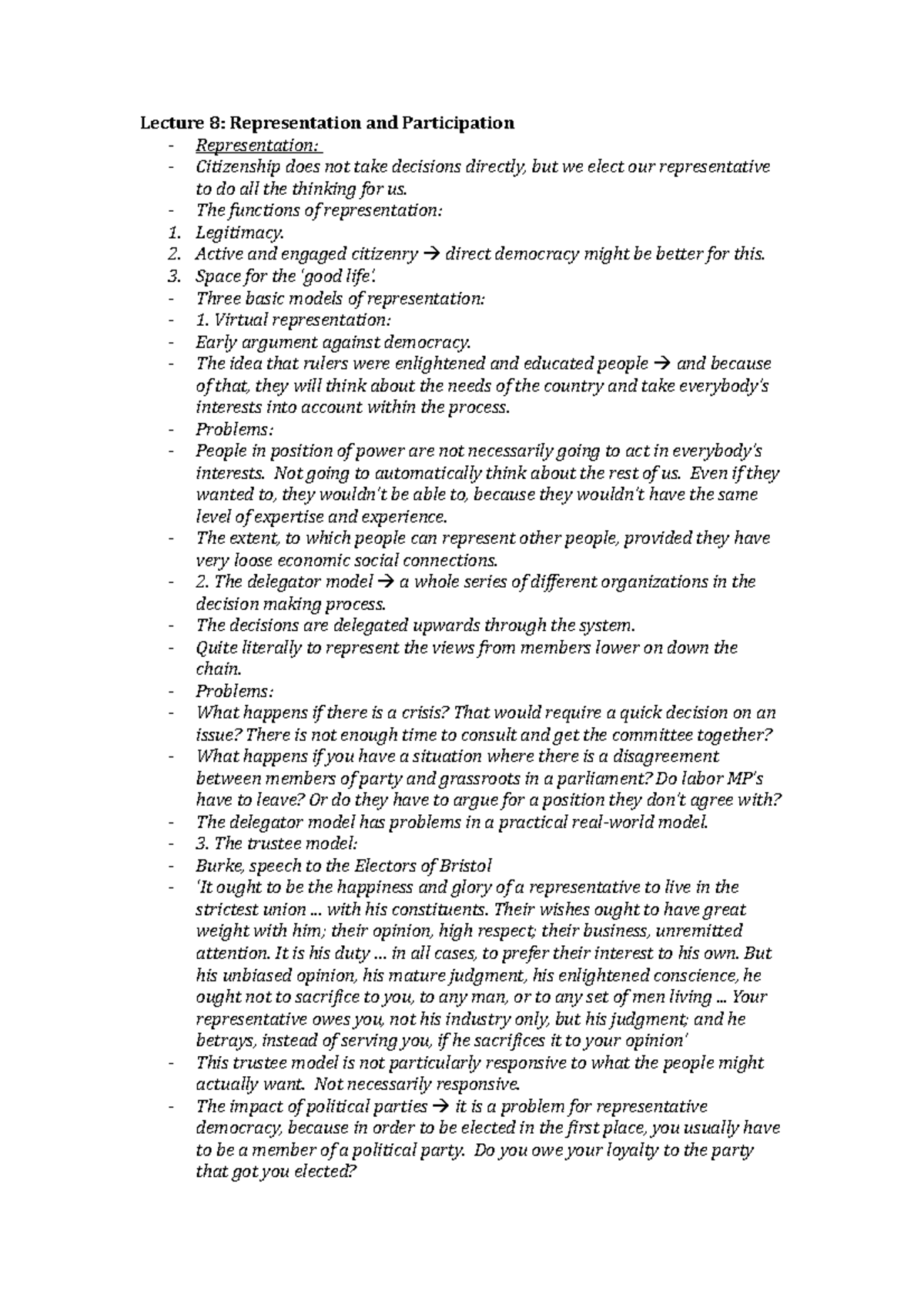 Lecture 8-Parties and Voting - Lecture 8: Representation and ...