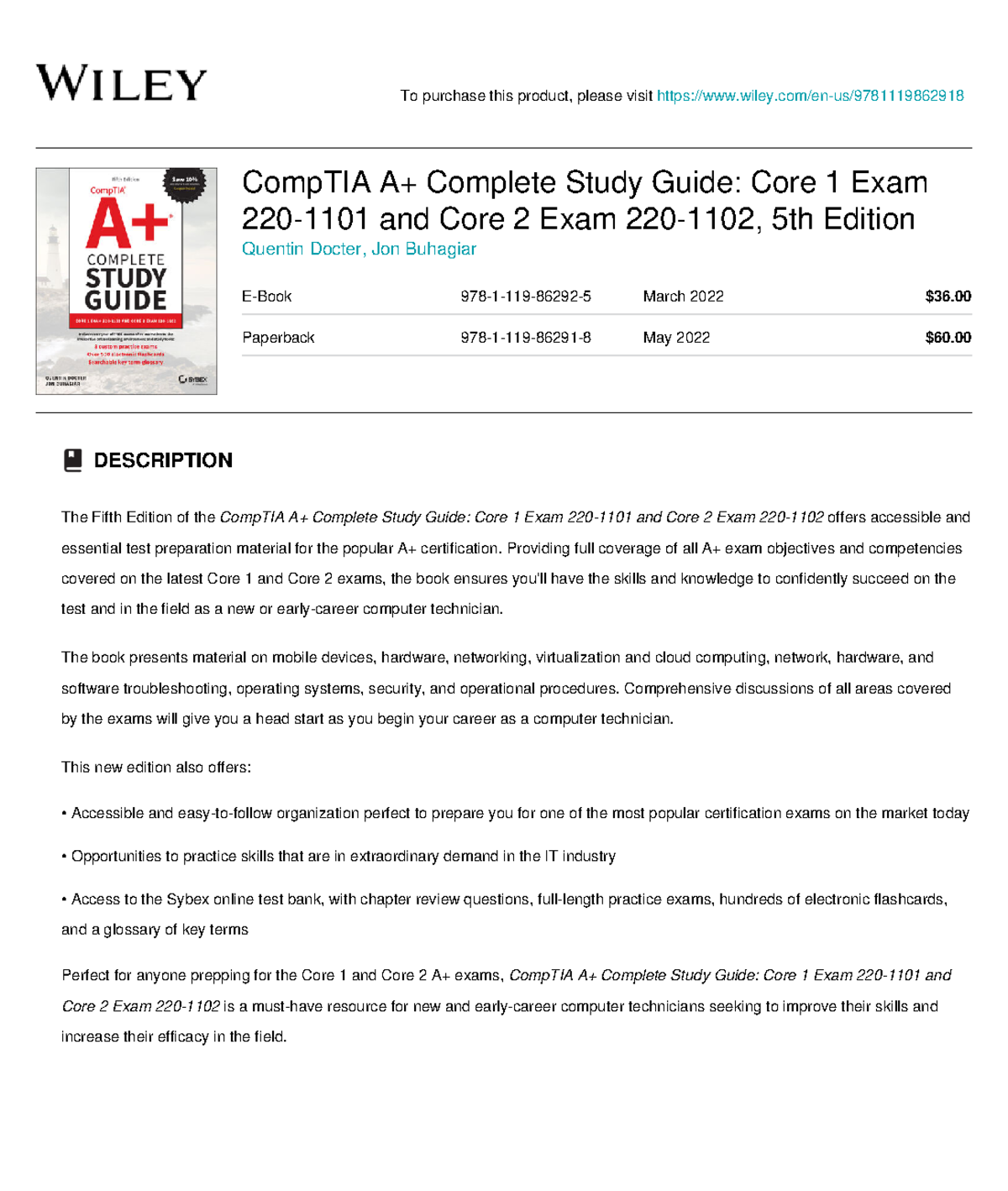 Riley Comp TIA A+ Complete Study Guide Core - To purchase this product ...