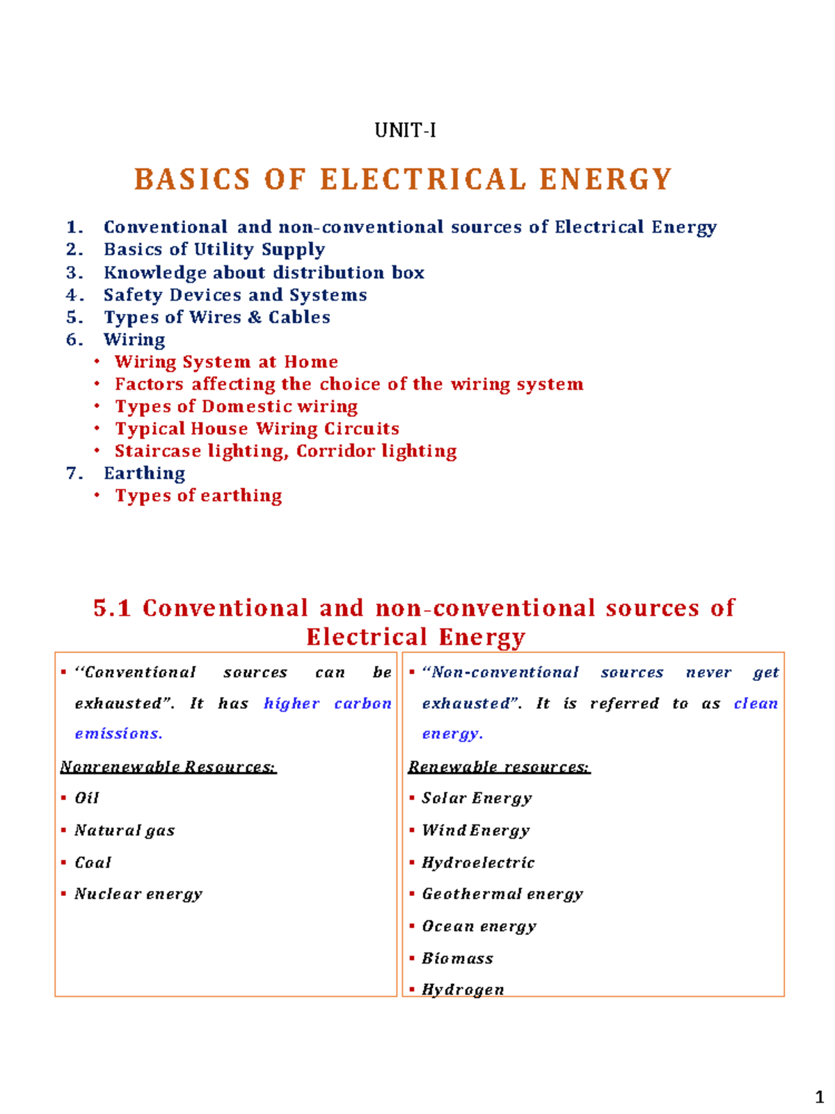 Unit I - ELECTRICAL TECHNOLOGY NOTES - B A S I C S O F E L E C T R I C ...