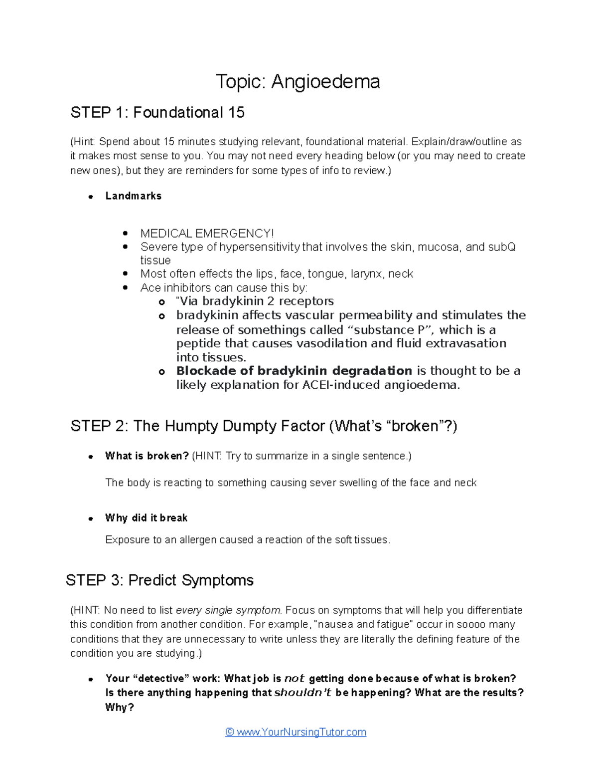 SSBS Angioedima - Study Notes - Topic: Angioedema STEP 1: Foundational ...