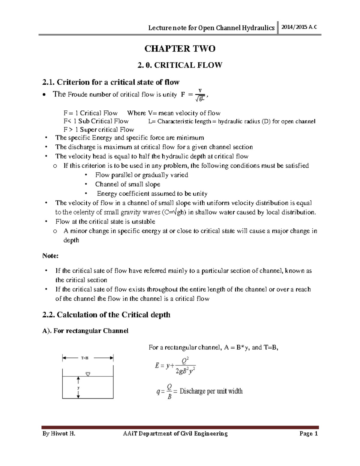 Chapter two-hand out - Hydro power engineering - CHAPTER TWO 2. 0 ...