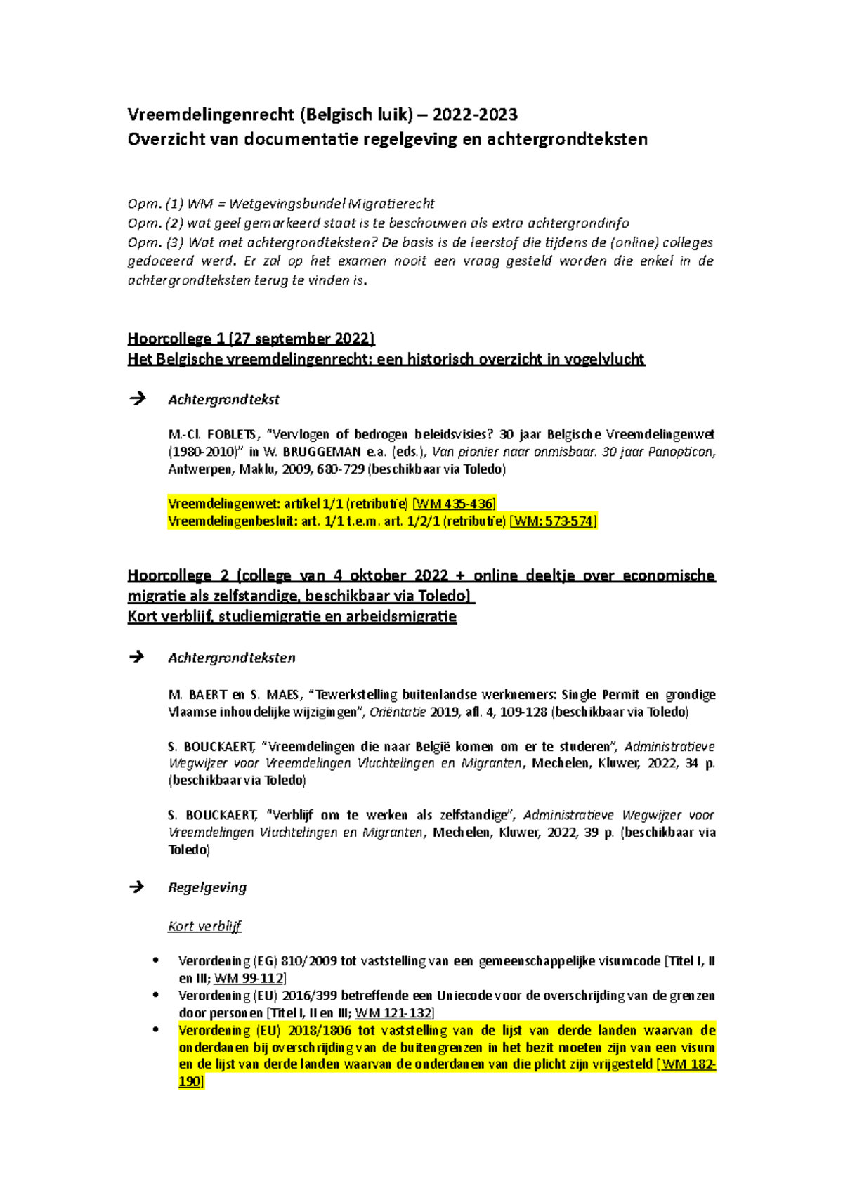 Overzicht documentatie vreemdelingenrecht 2022-2023 (Belgisch luik ...