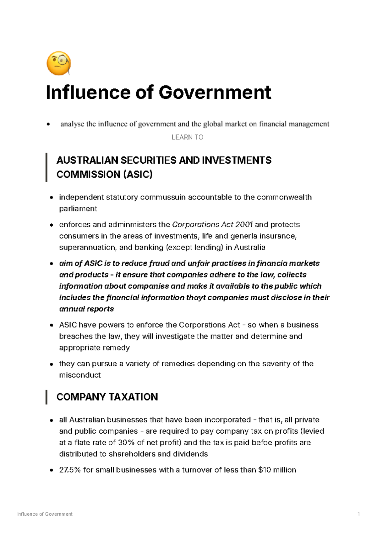 Influence of Government - Studocu