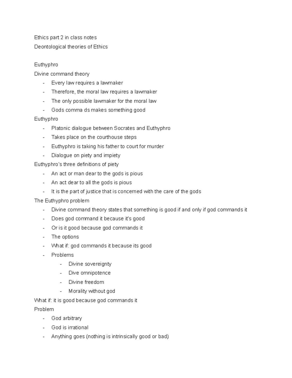 Ethics part 2 in class notes - Ethics part 2 in class notes ...