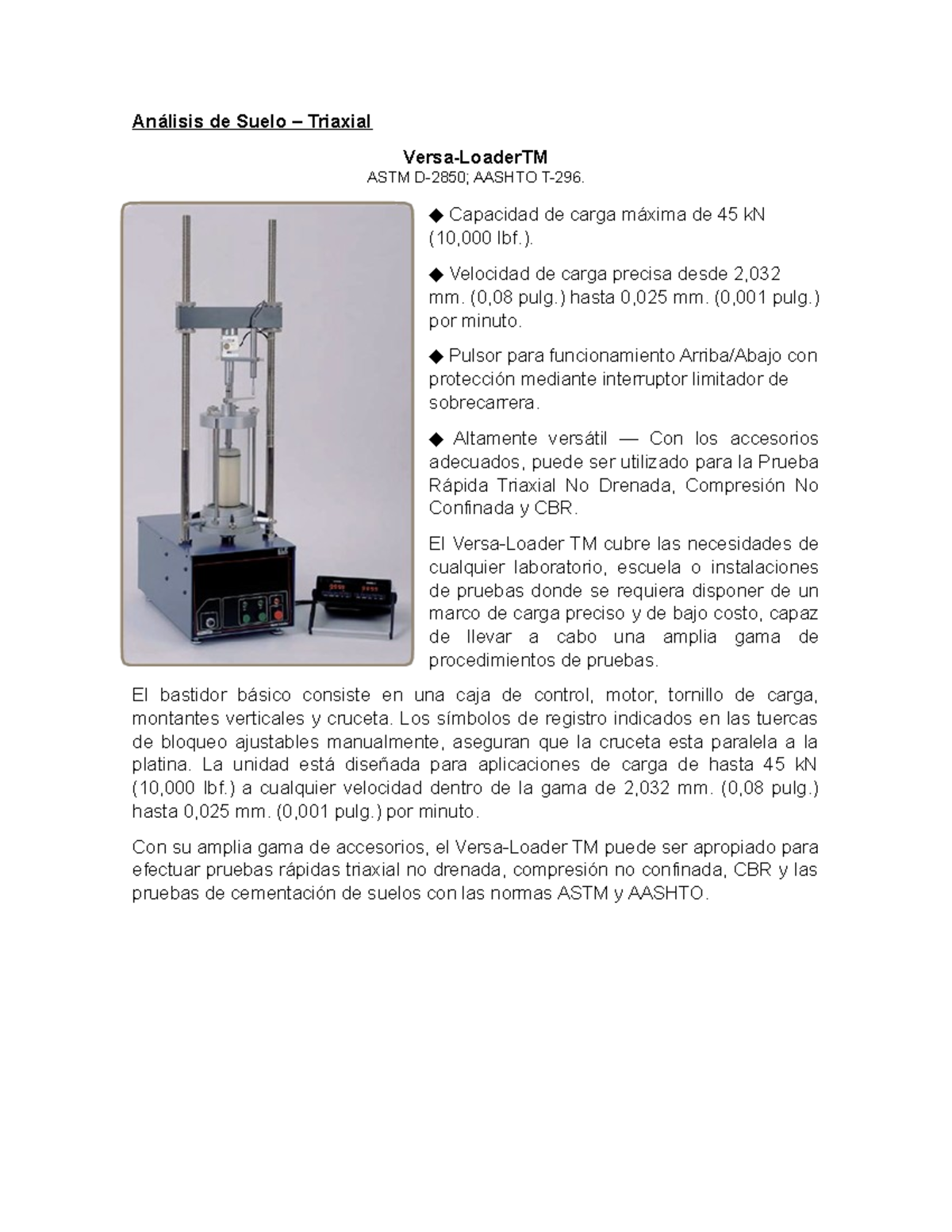Análisis de Suelo - Análisis de Suelo – Triaxial Versa-LoaderTM ASTM D ...