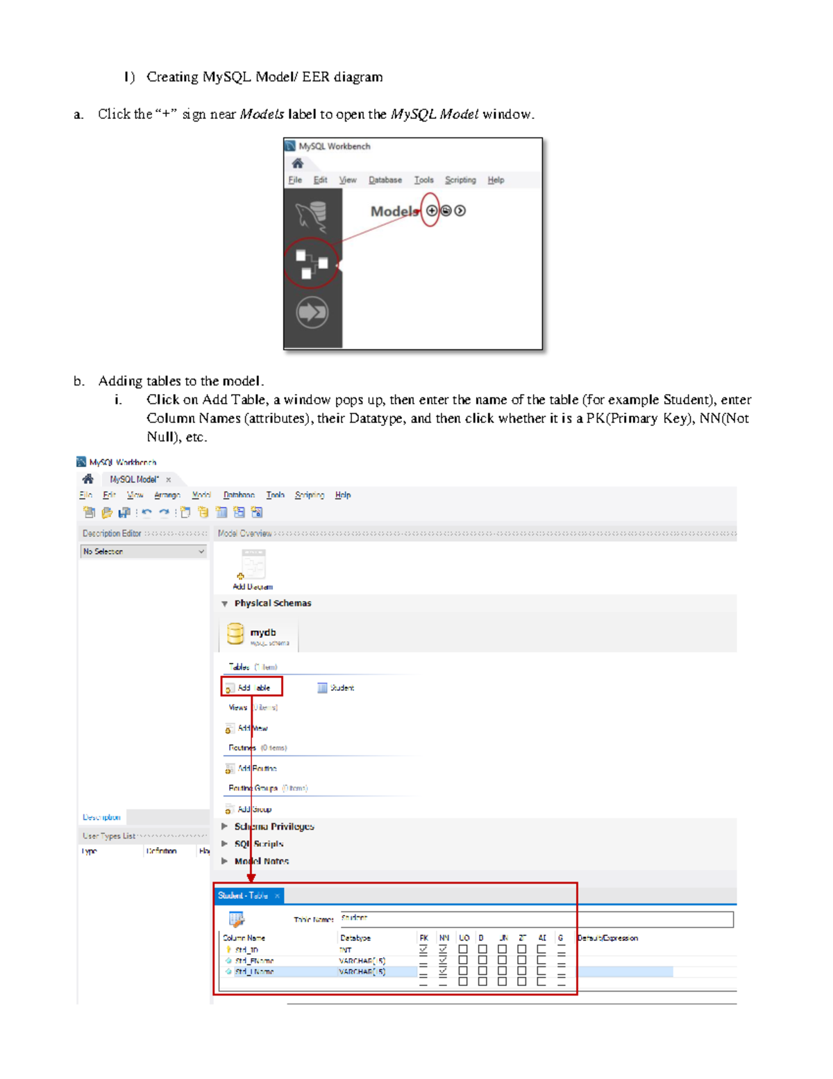 M-1 EER Diagram - Database - Creating MySQL Model/ EER diagram a. Click ...