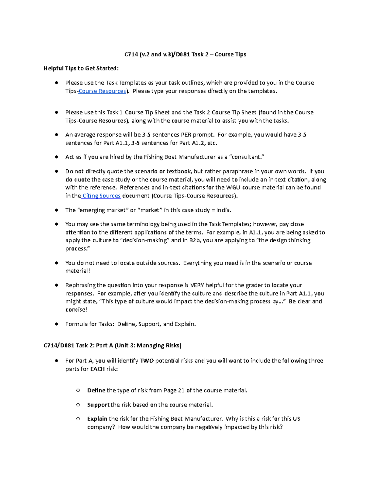 C714 and D081 Task 2 - Course Tip Sheet 052021 - C714 (v and v)/D081 Task 2 – Course Tips ...