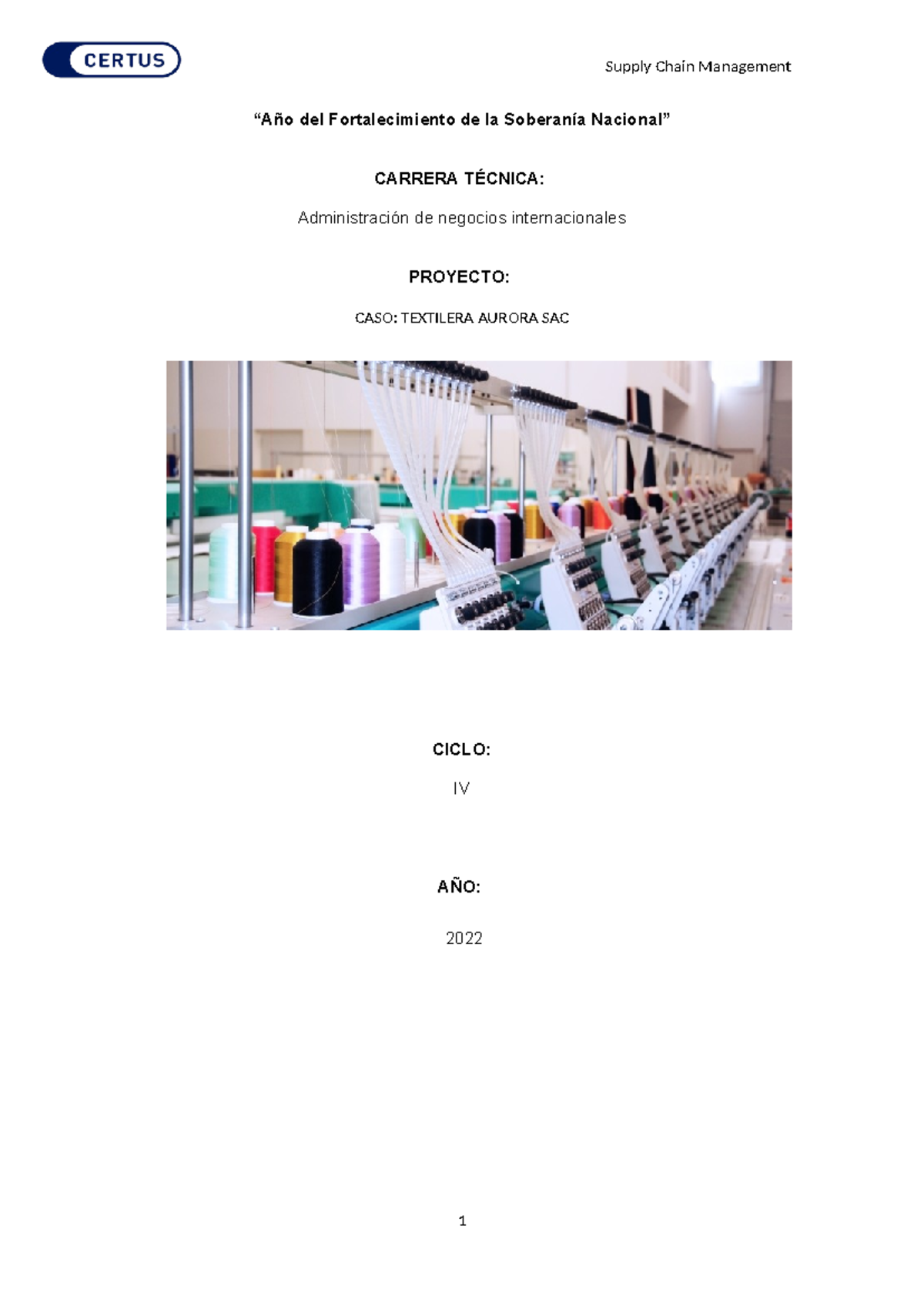 AA3 - CASO - Textilera Aurora SAC - Supply - “Año del Fortalecimiento ...