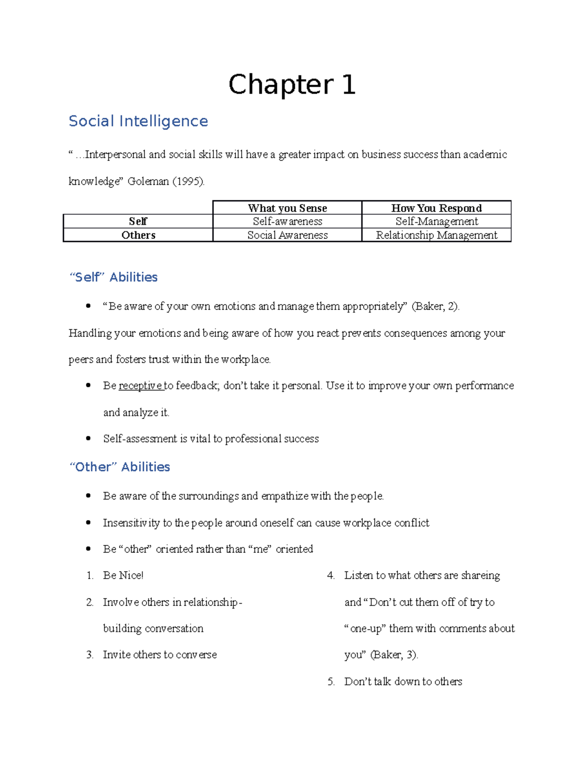Chapter 1-Notes - Lecture notes 1 - Chapter 1 Social Intelligence and ...