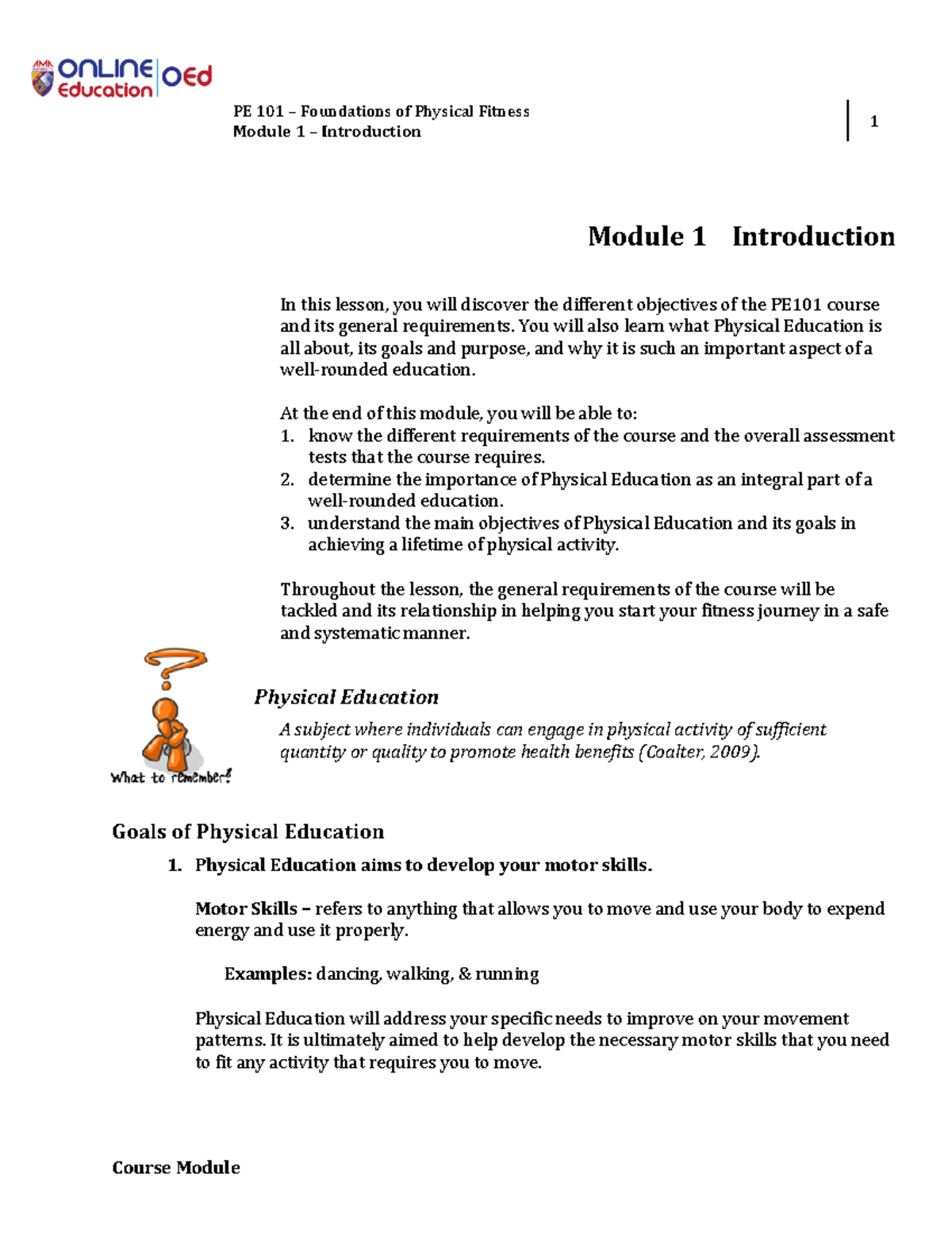 W1 Lesson 1 - Introduction to Physical Fitness - Module 1 - Module 1 ...