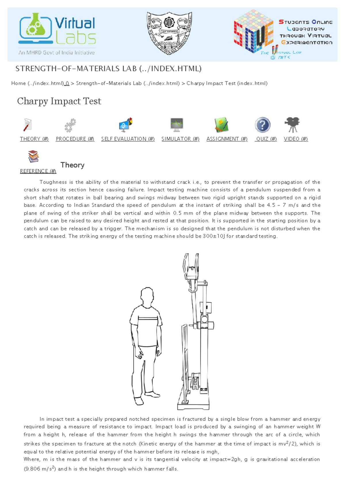 Charpy test experiment - STRENGTH-OF-MATERIALS LAB (../INDEX) THEORY ...