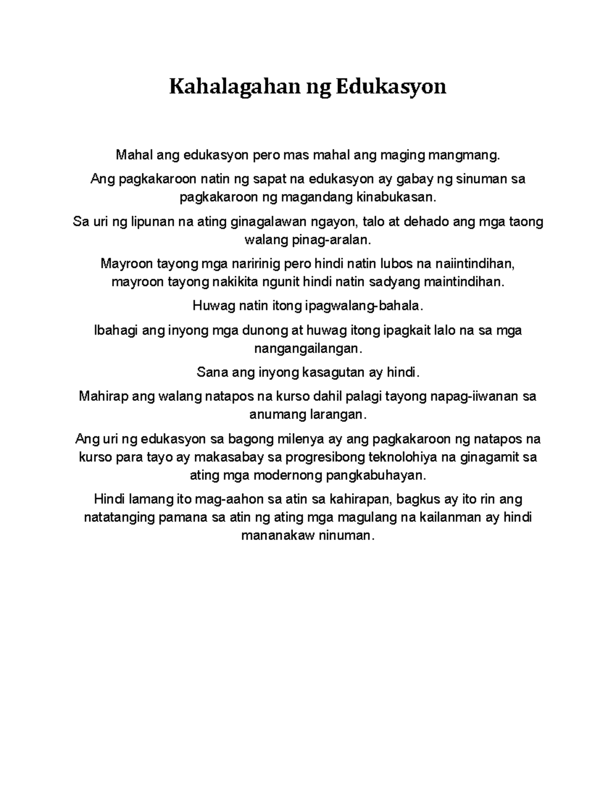Talumpati - i love you to the moon and back beyond the - Kahalagahan ng ...