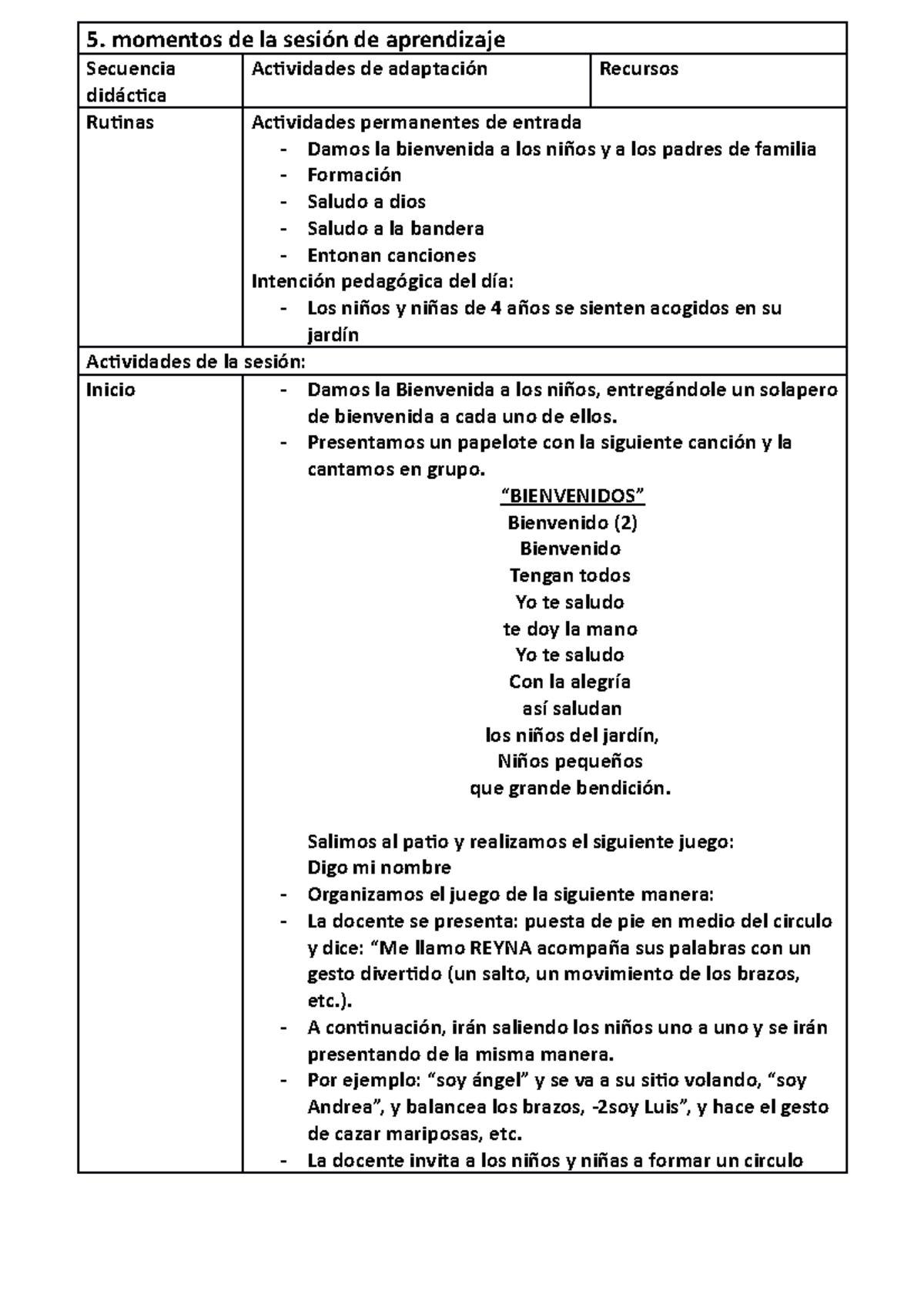 momentos de la sesión de aprendizaje de niños y niñas - 5. momentos de ...