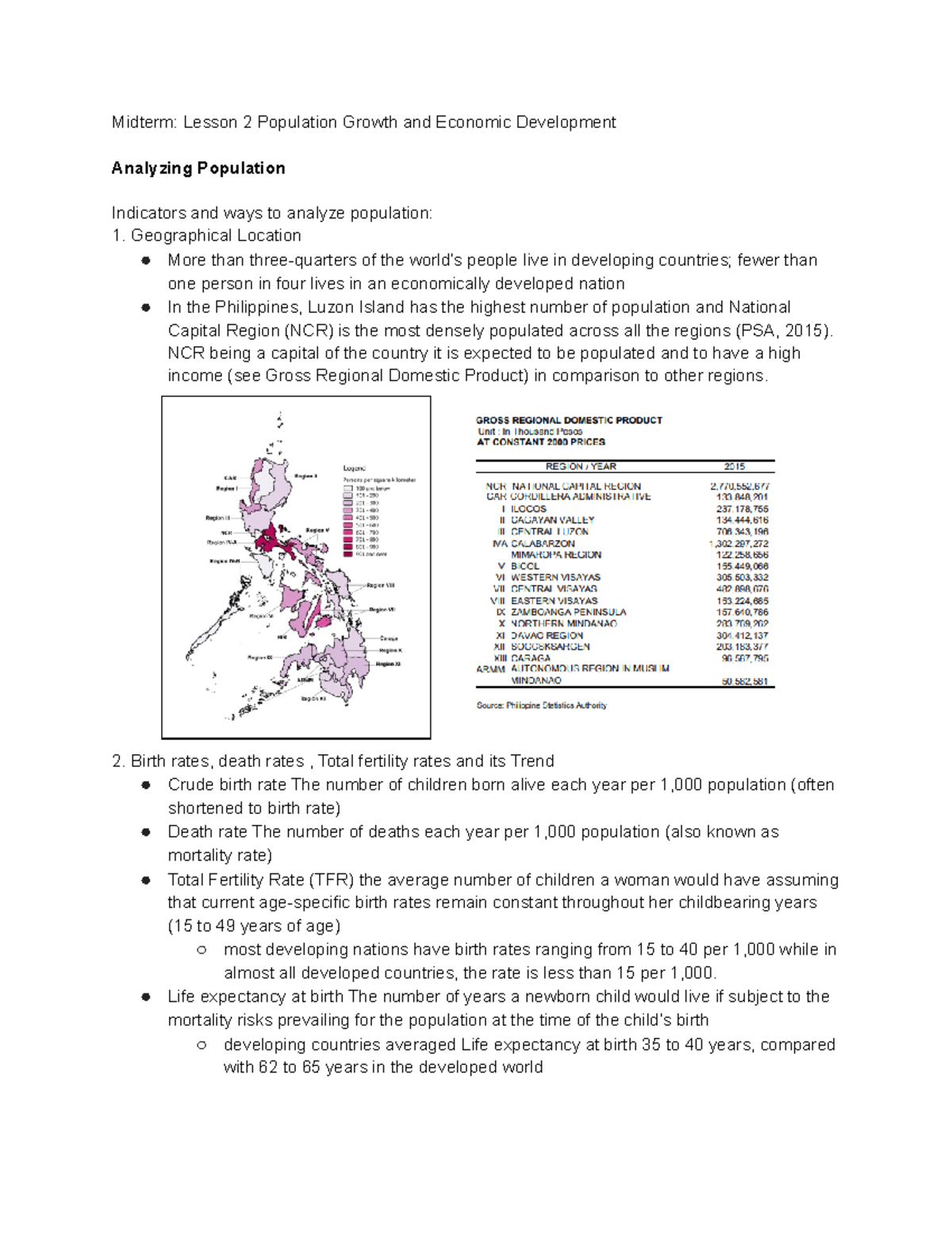 Lesson 2 Population Growth and Economic Development - Midterm: Lesson 2 ...