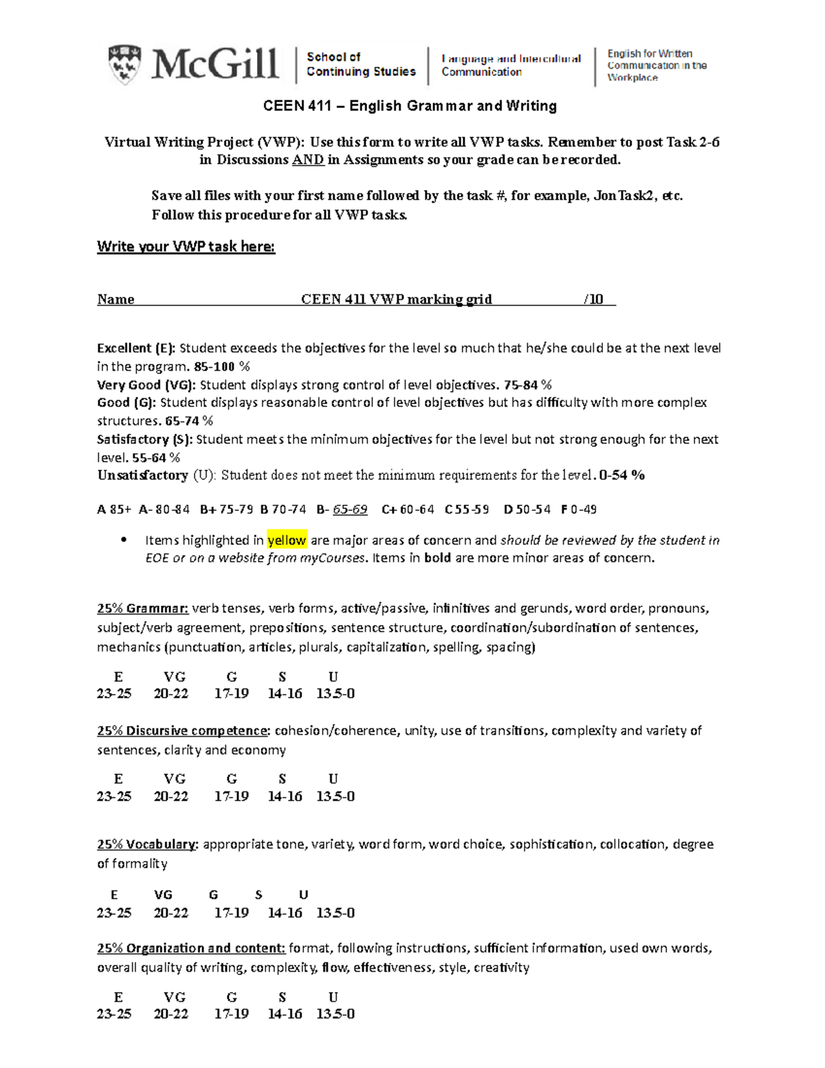 VWP Assignment Form - project assignement - CEEN 411 – English Grammar ...
