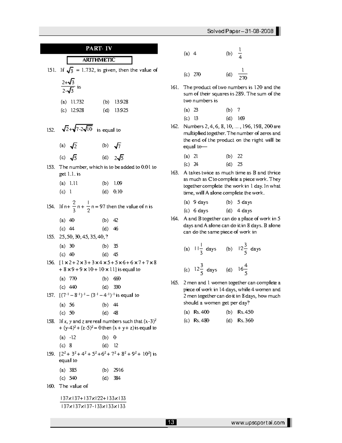 Arithmetic Question pool and answers - PART- IV ARITHMETIC 151 3 = 1 ...
