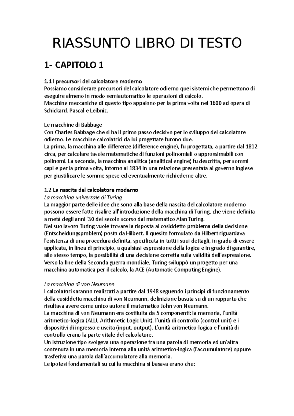 Riassunto Libro DI Testo - RIASSUNTO LIBRO DI TESTO 1- CAPITOLO 1 1 I ...