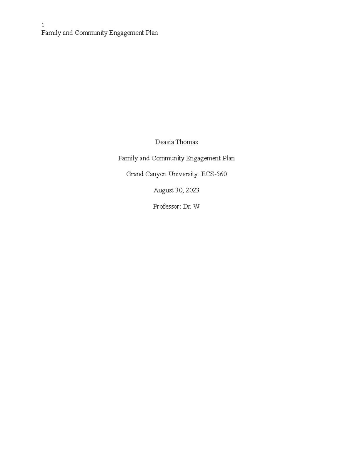 DT Family and Community Engagement Plan ECS-560 - Family and Community ...