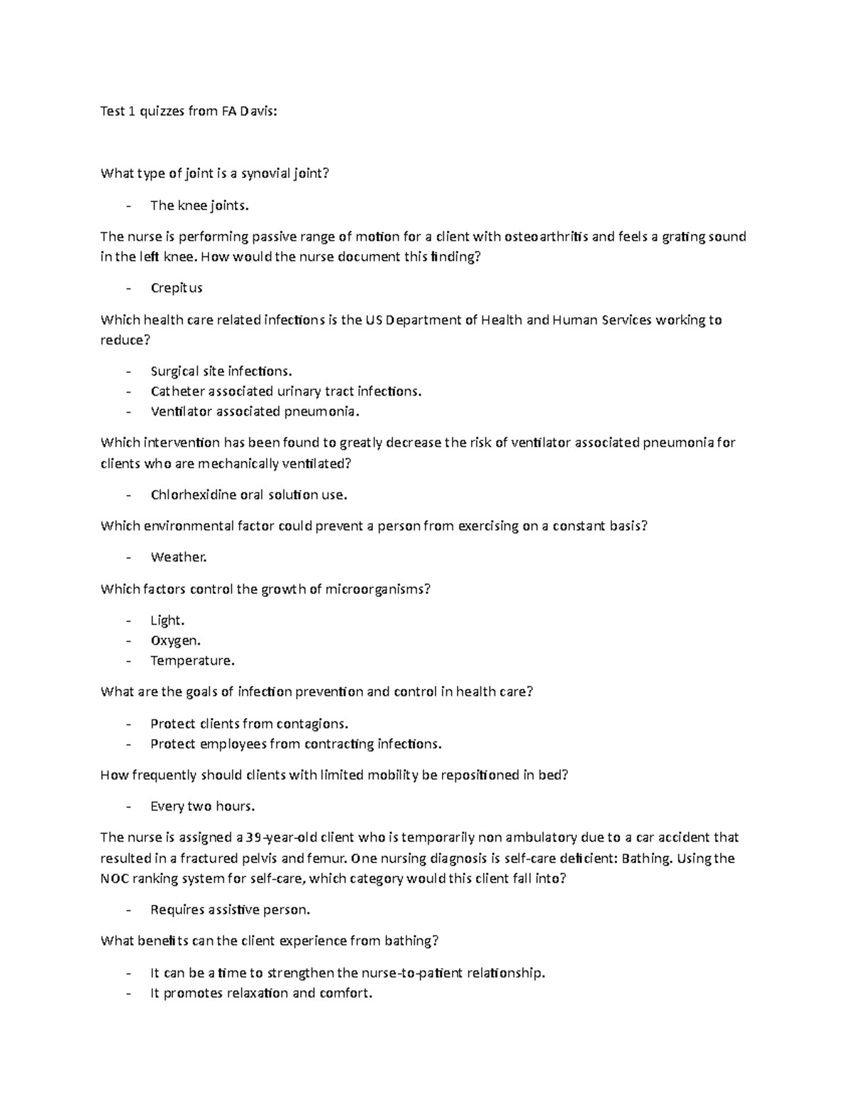 Test 1 fa Davis - Unit 1 final preparations - Test 1 quizzes from FA ...