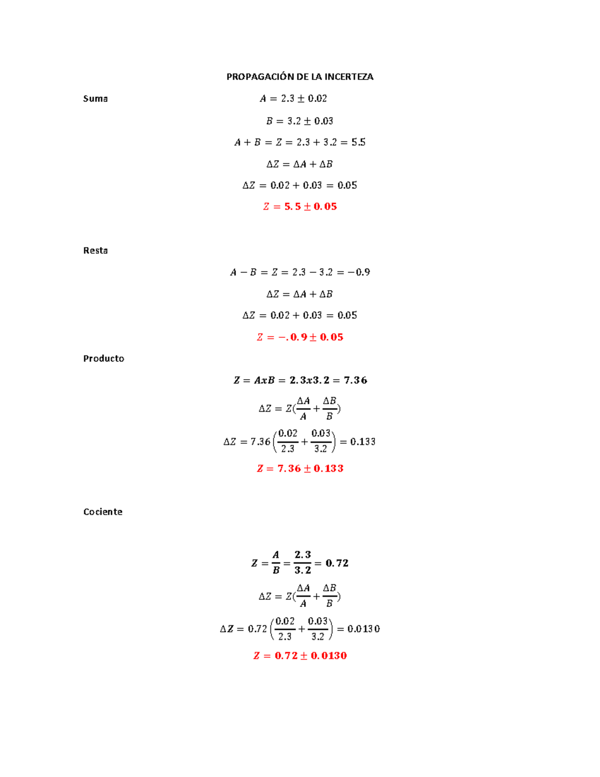 Propagacion de incerteza - PROPAGACIÓN DE LA INCERTEZA Suma 𝐴 = 2. 3 ± ...