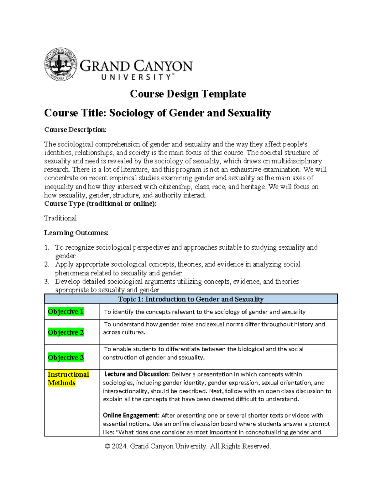 Instructional Methods and Activities - Course Design Template Course ...