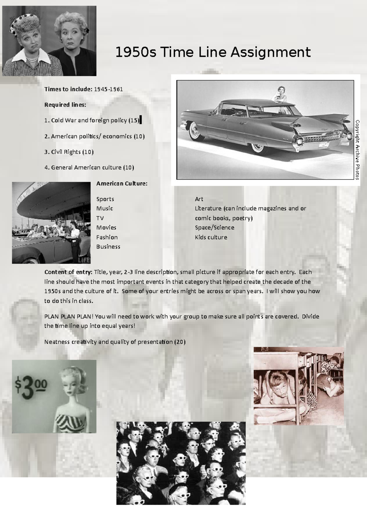 1950s Time Line Assignment 1 - 1950s Time Line Assignment Times to ...