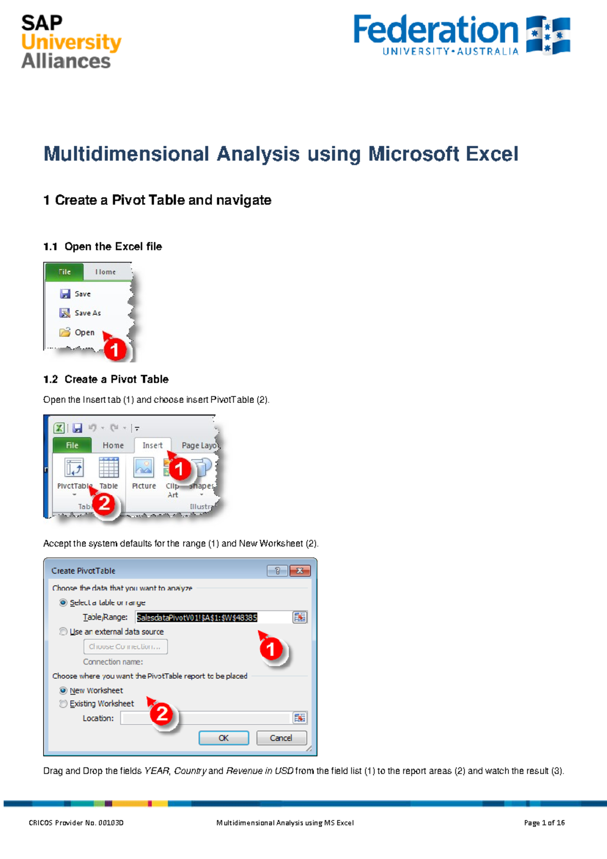 1.1 Multidimensional Analysis using Microsoft Excel - CRICOS Provider ...