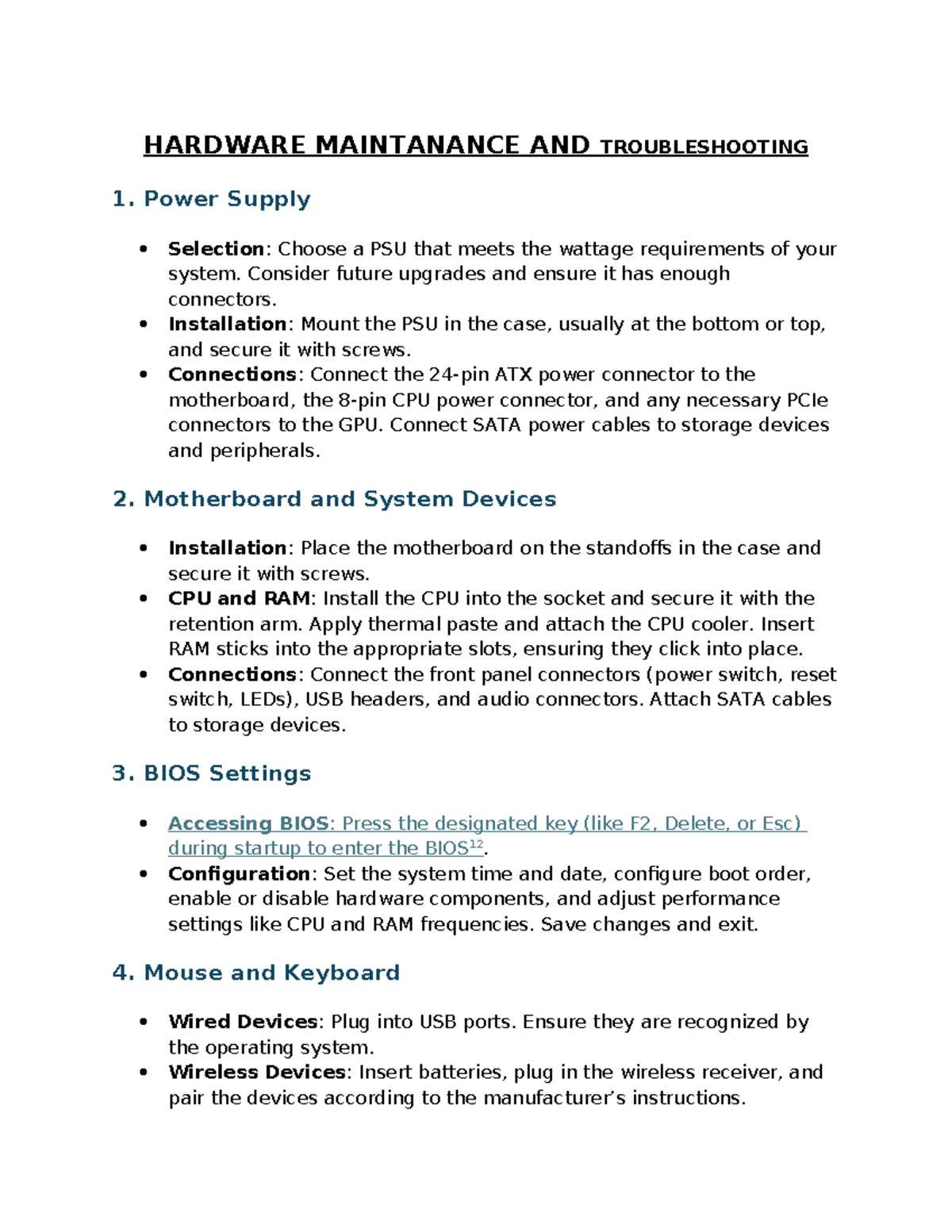 Hardware maintenance and troubleshooting - HARDWARE MAINTANANCE AND ...