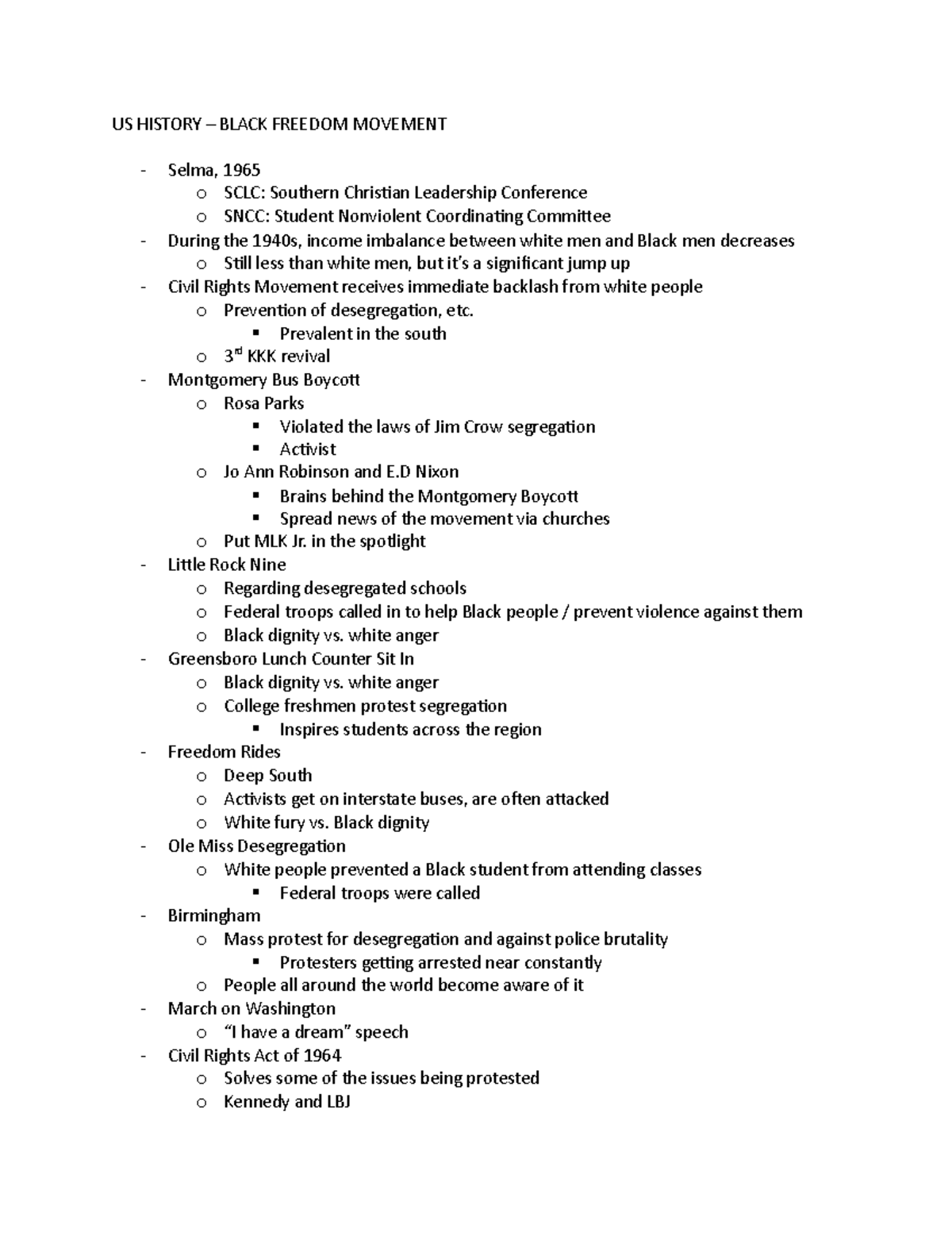 US History - Black Freedom Movement - US HISTORY – BLACK FREEDOM ...