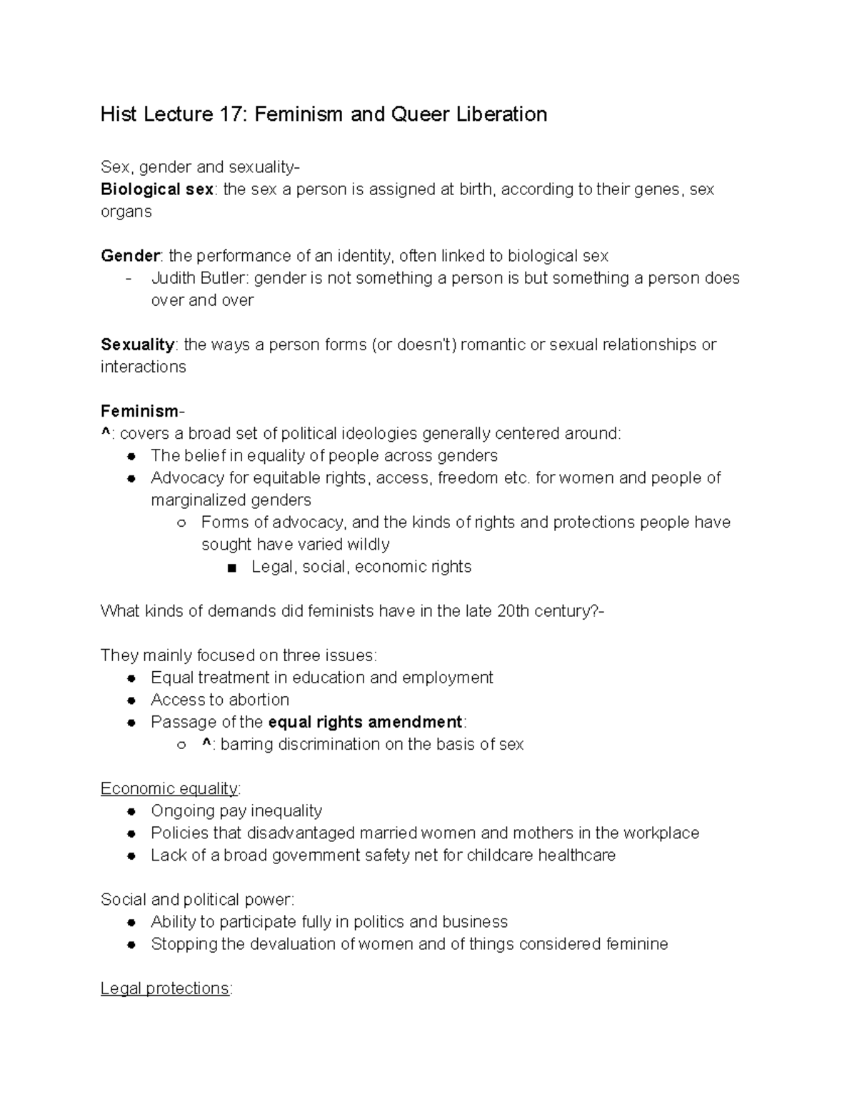 Hist 104 Lecture 17: Feminism and Queer Liberation - Hist Lecture 17: Feminism and Queer ...