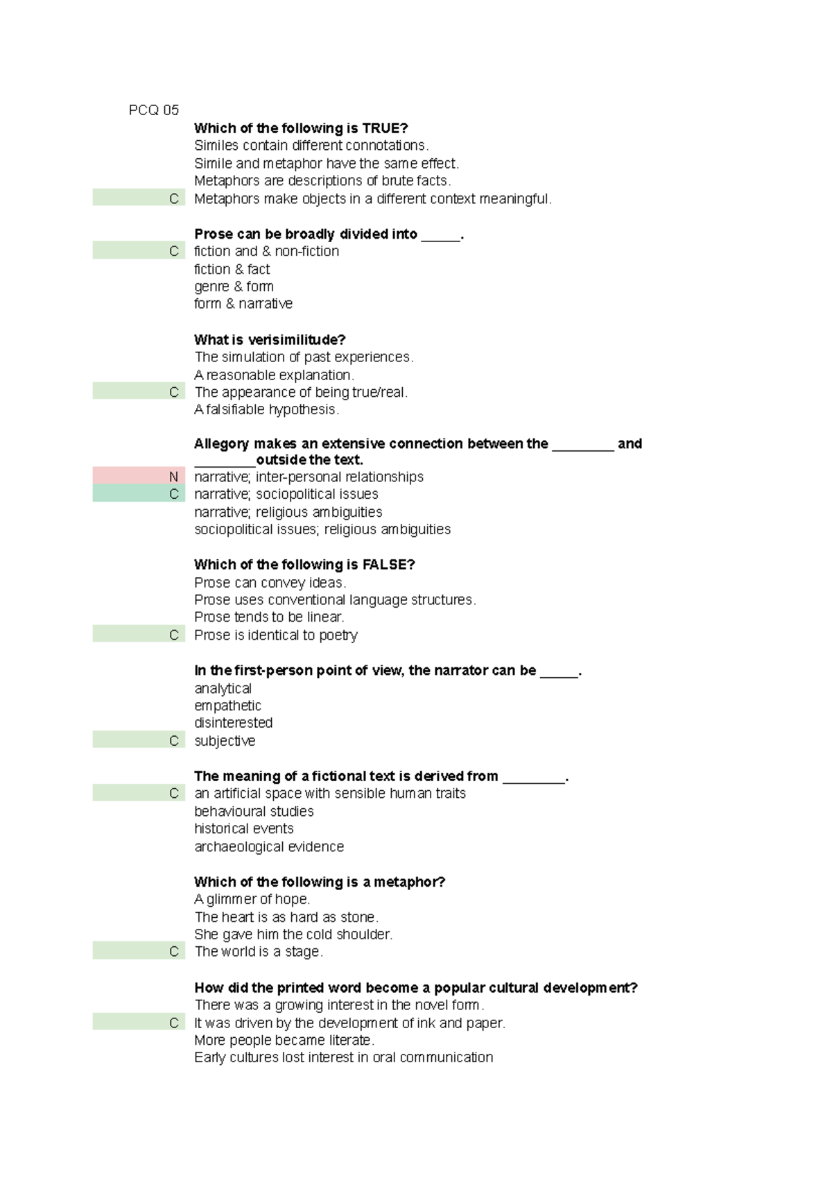 CCO103 Pre Course Quiz 5 - PCQ 05 C C C N C Which of the following is ...