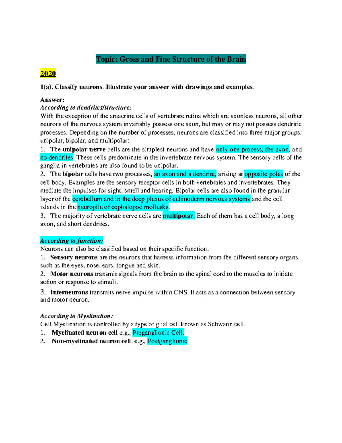 Gross and Fine Structure of the Brain Questions Solved - Topic: Gross ...