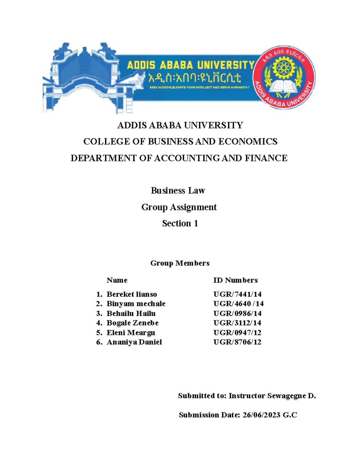 Business law assignment last edition 1620 - ADDIS ABABA UNIVERSITY ...