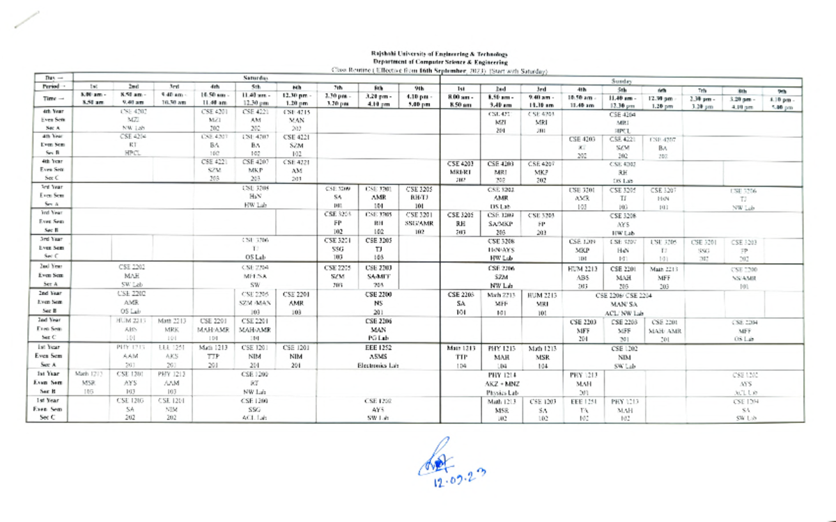 Cse-updated-routine-2023 2 - I2-09. Sec ####### C Even Sem 202 202 ...