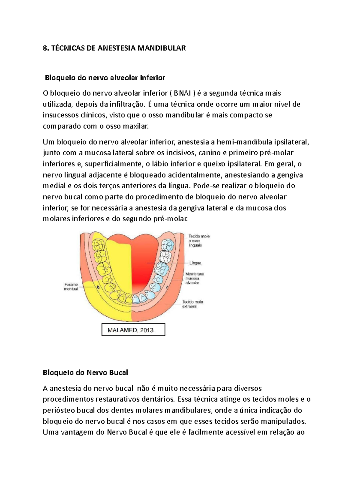 Tópico resumo focado - 8. TÉCNICAS DE ANESTESIA MANDIBULAR Bloqueio do ...