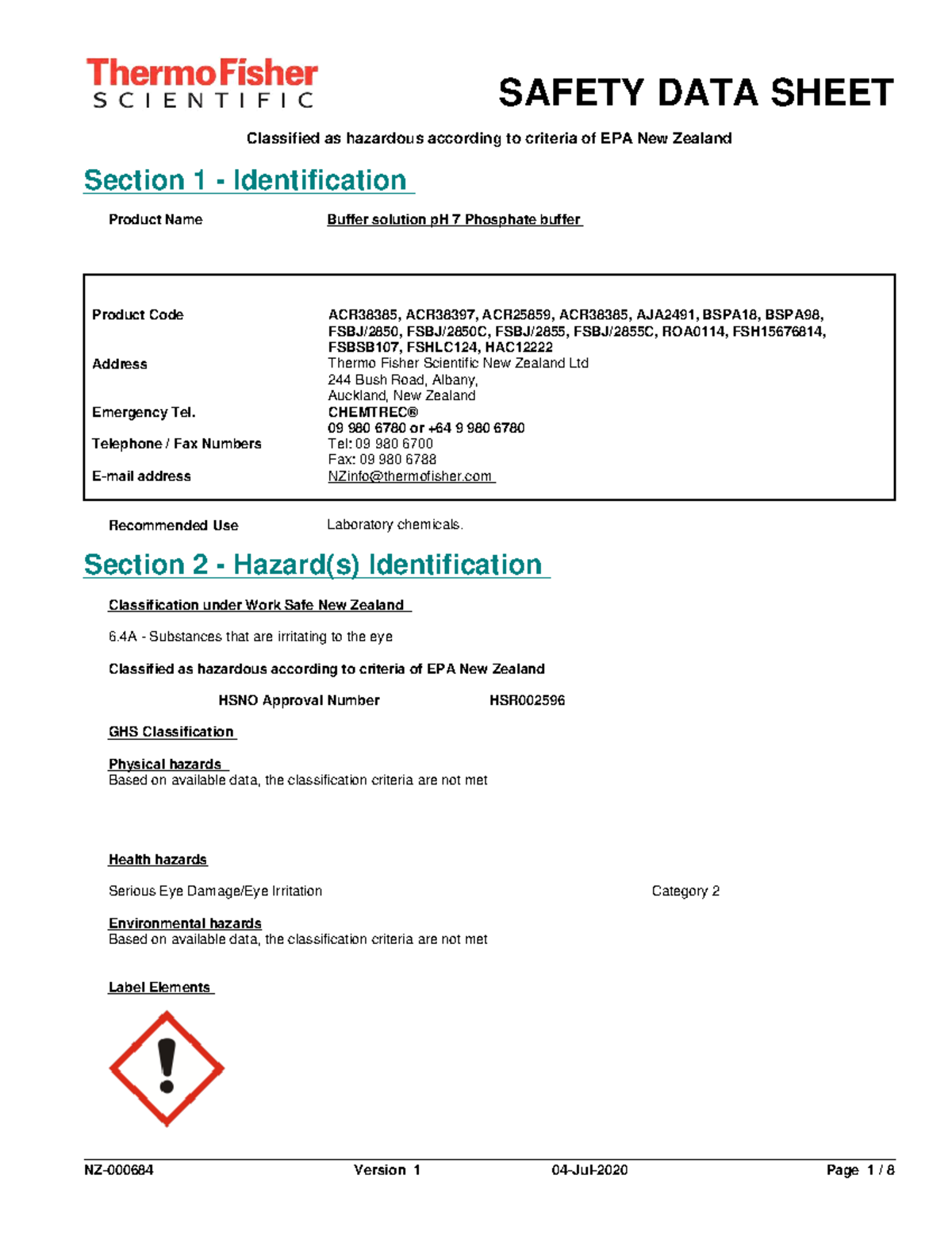 Buffer Solution PH 7-2491 - Classified as hazardous according to ...
