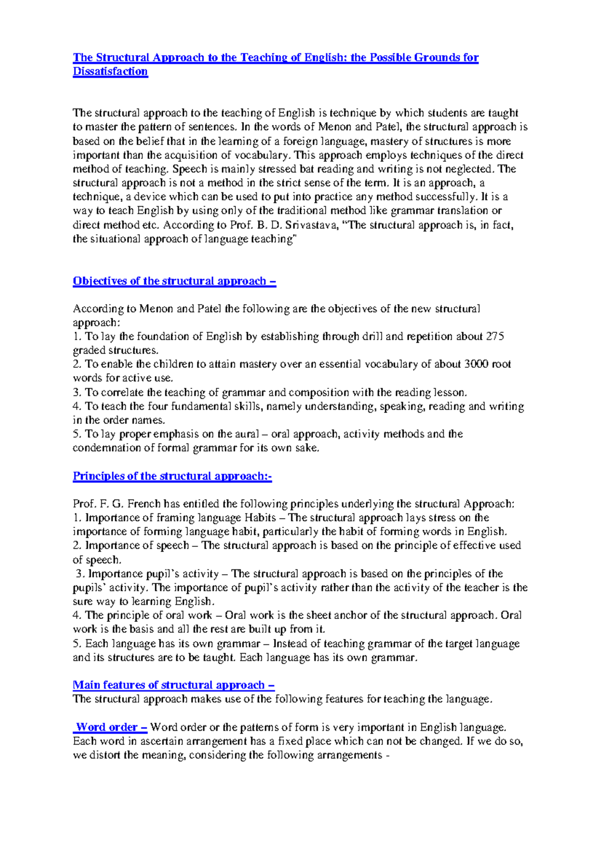 The structural approach to the teaching of english - In the words of ...