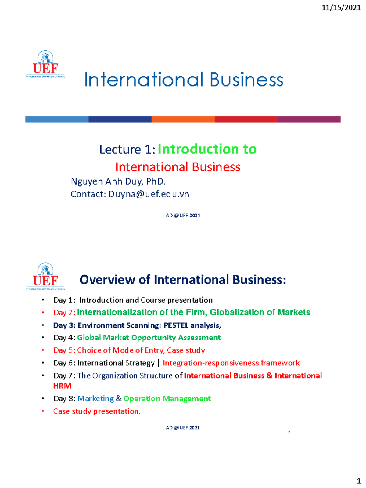 Int Business Management Course AD Day 1 - International Business ...