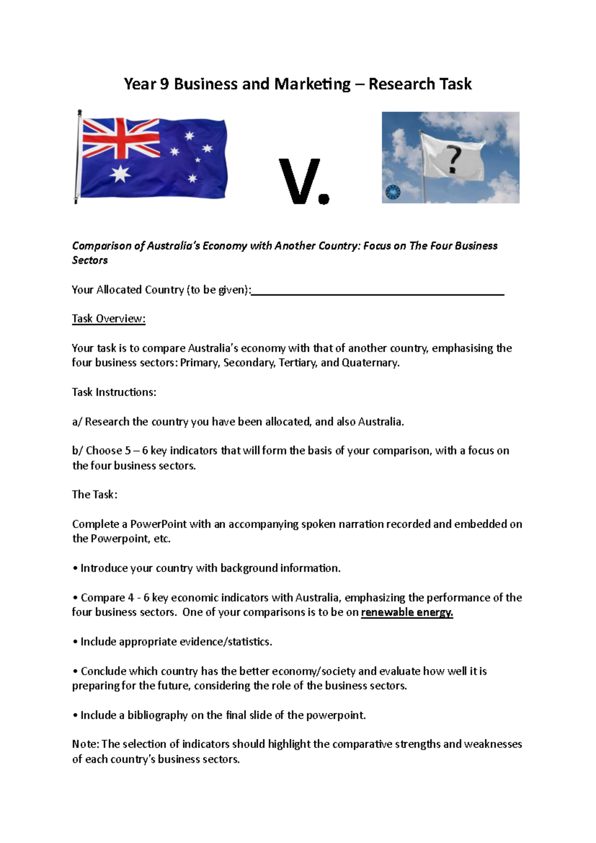 Business Sector Comparison task - Year 9 Business and Marke/ng ...
