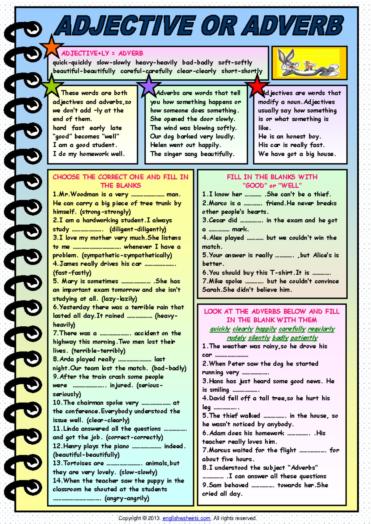 Adjective or adverb worksheet with grammar explanation - LOOK AT THE ...