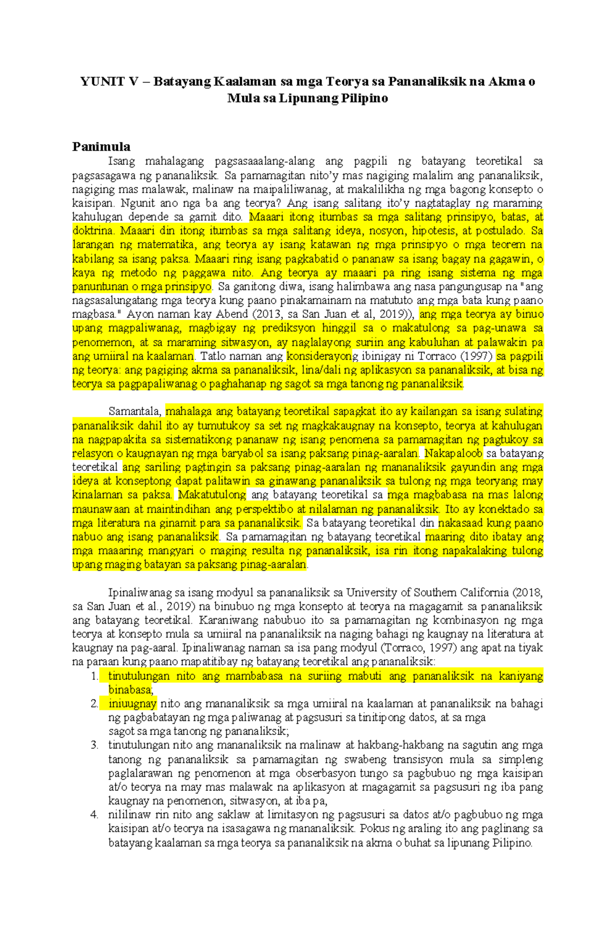 Yunit V – Batayang Kaalaman sa mga Teorya sa Pananaliksik na Akma o Mula sa Lipunang Pilipino ...
