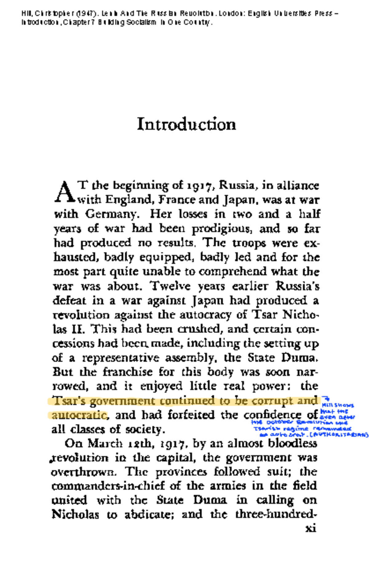 HILL (1947) Lenin and the Russian Revolution - Introduction AT the ...