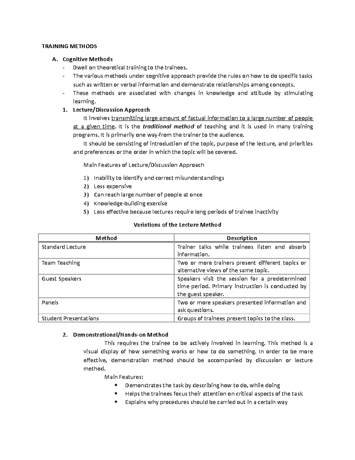 Training Methods - TRAINING METHODS A. Cognitive Methods - Dwell on ...