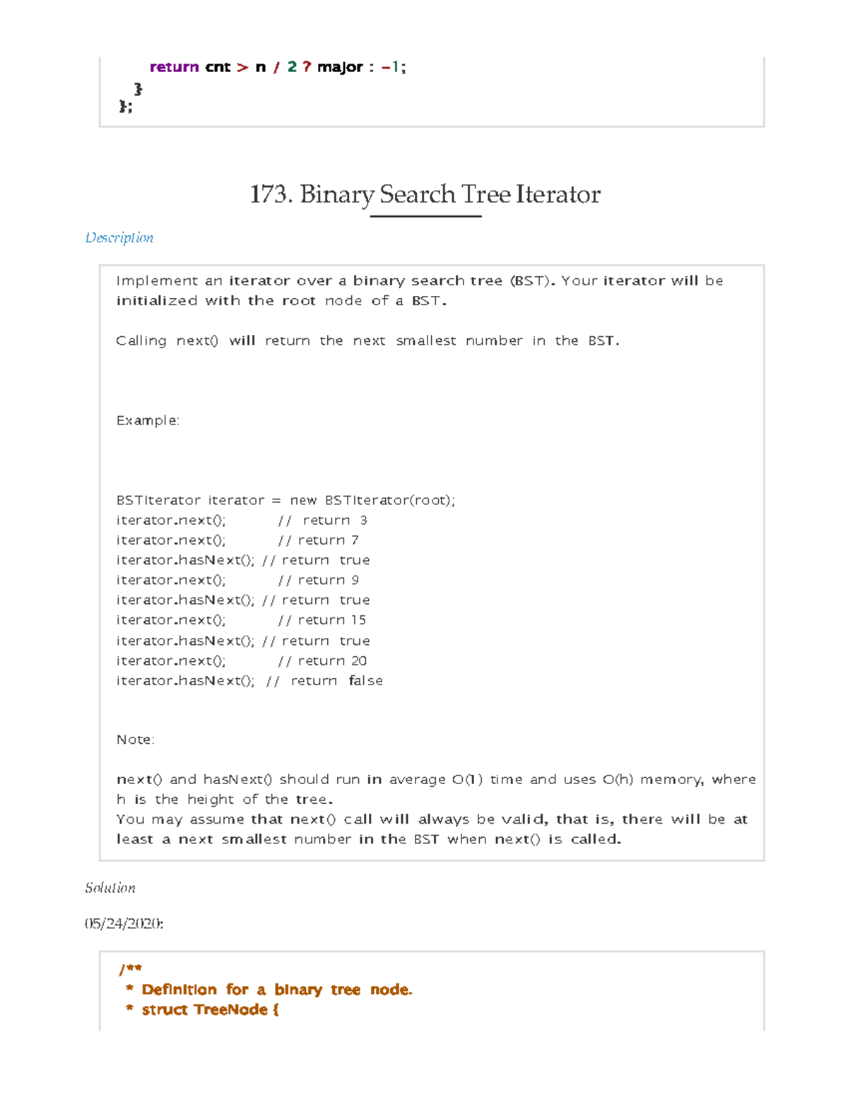 Google questions-10 - 173. Binary Search Tree Iterator Description Solution 05/24/2020 ...