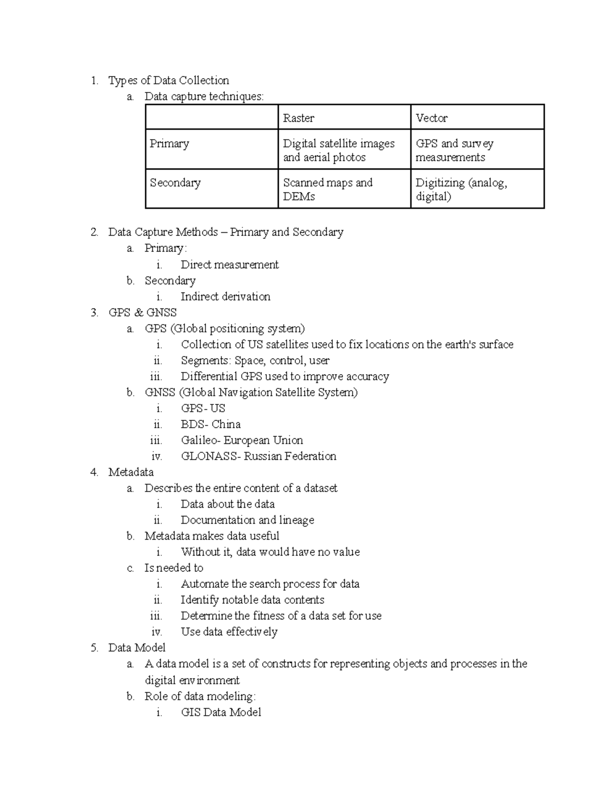 GHY 5812 Midterm 1 Quiz Study Guide pt. 2 - Types of Data Collection a ...